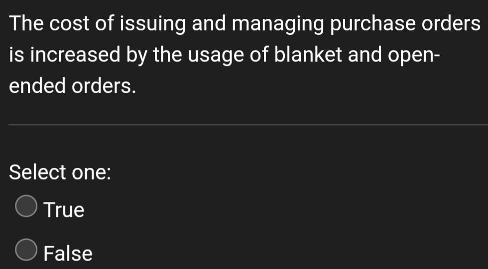 Solved The cost of issuing and managing purchase orders is | Chegg.com