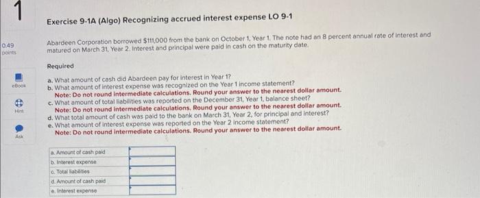 Solved Exercise 9-1A (Algo) Recognizing accrued interest | Chegg.com