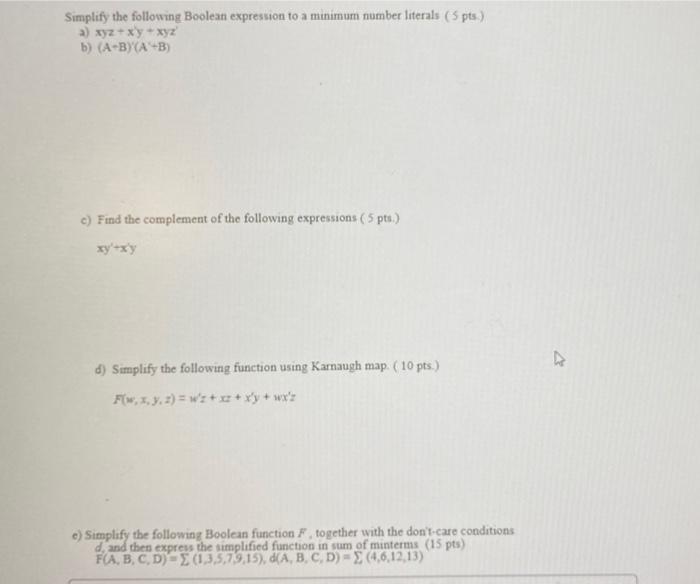 Solved Simplify the following Boolean expression to a | Chegg.com