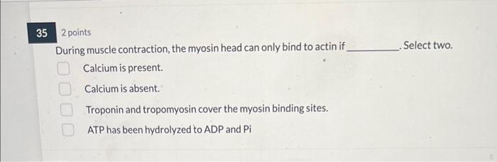 Solved 2 points During muscle contraction, the myosin head | Chegg.com