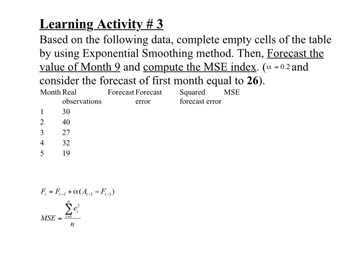 Solved Learning Activity # 3 Based on the following data, | Chegg.com