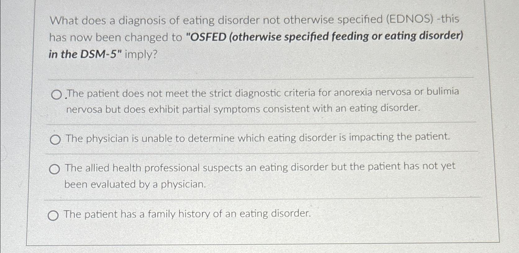 Solved What does a diagnosis of eating disorder not | Chegg.com