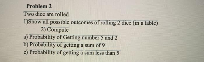 Solved Problem 2 Two dice are rolled I)Show all possible | Chegg.com