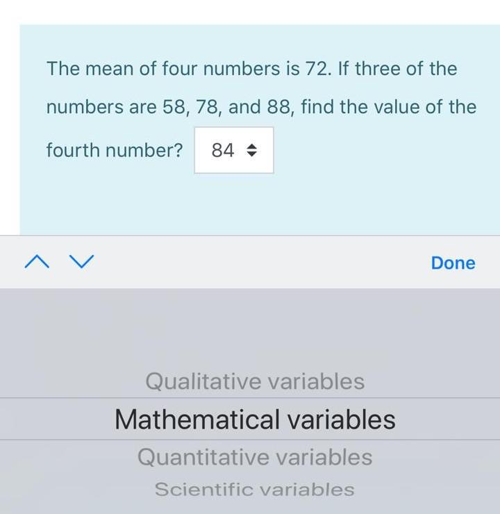 Solved The mean of four numbers is 72. If three of the | Chegg.com