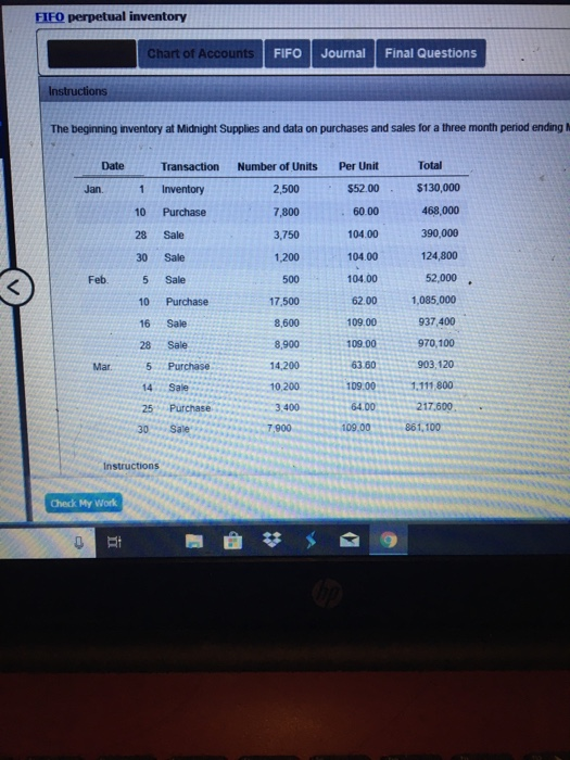 Solved FIFO perpetual inventory Chart of Accounts FIFO | Chegg.com