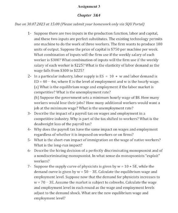 Solved 1- Suppose there are two inputs in the production | Chegg.com