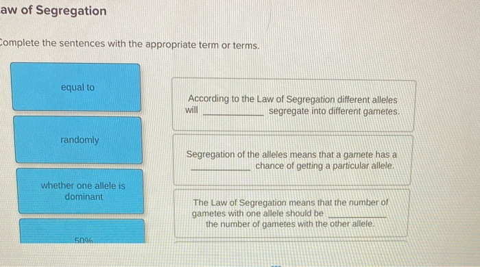 Solved aw of Segregation Complete the sentences with the | Chegg.com