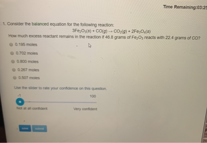 Solved Time Remaining:03:23 1. Consider the balanced | Chegg.com