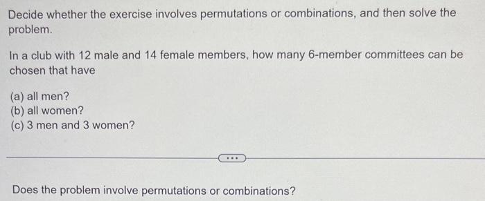 Solved Decide whether the exercise involves permutations or | Chegg.com