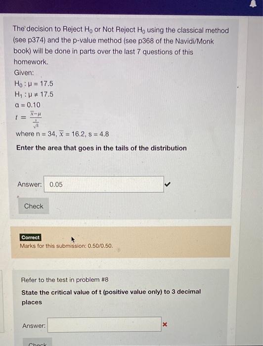 Solved The decision to Reject H0 or Not Reject H0 using the | Chegg.com