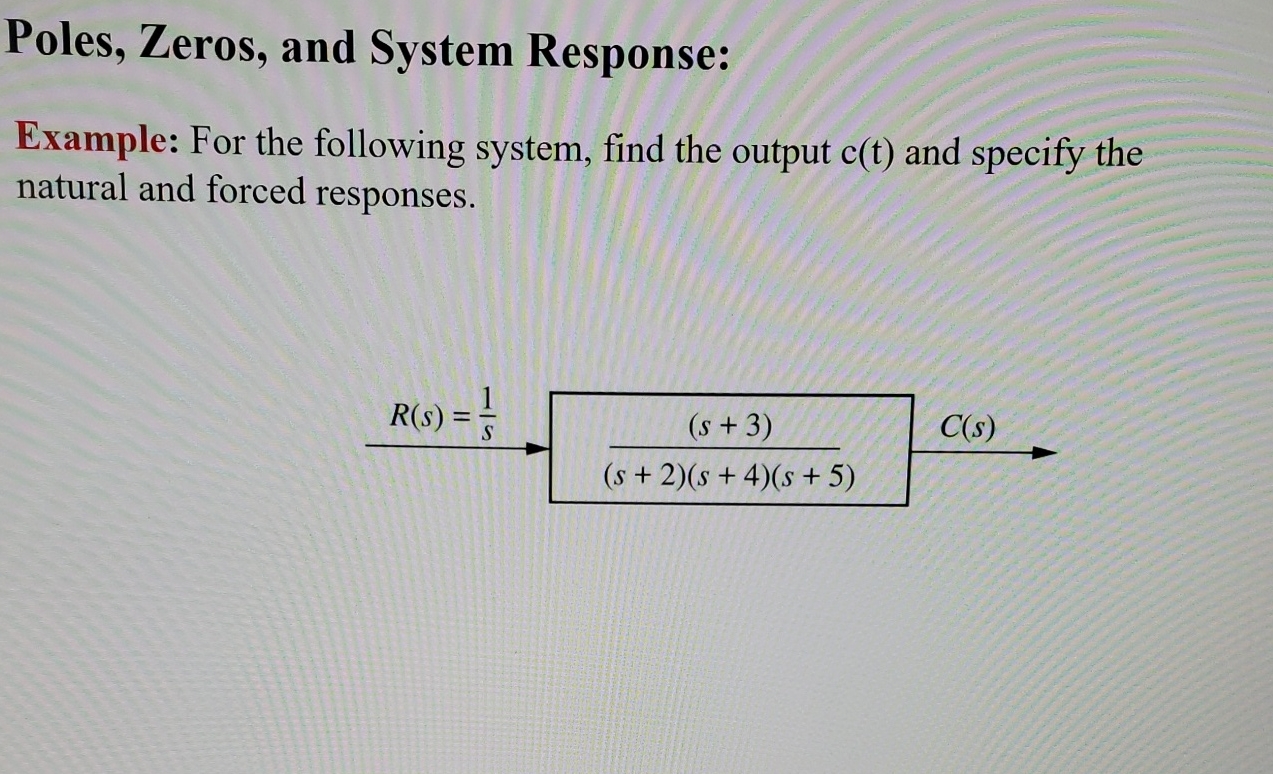 Solved Poles, Zeros, and System Response:Example: For the | Chegg.com