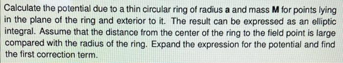Solved Calculate the potential due to a thin circular ring | Chegg.com