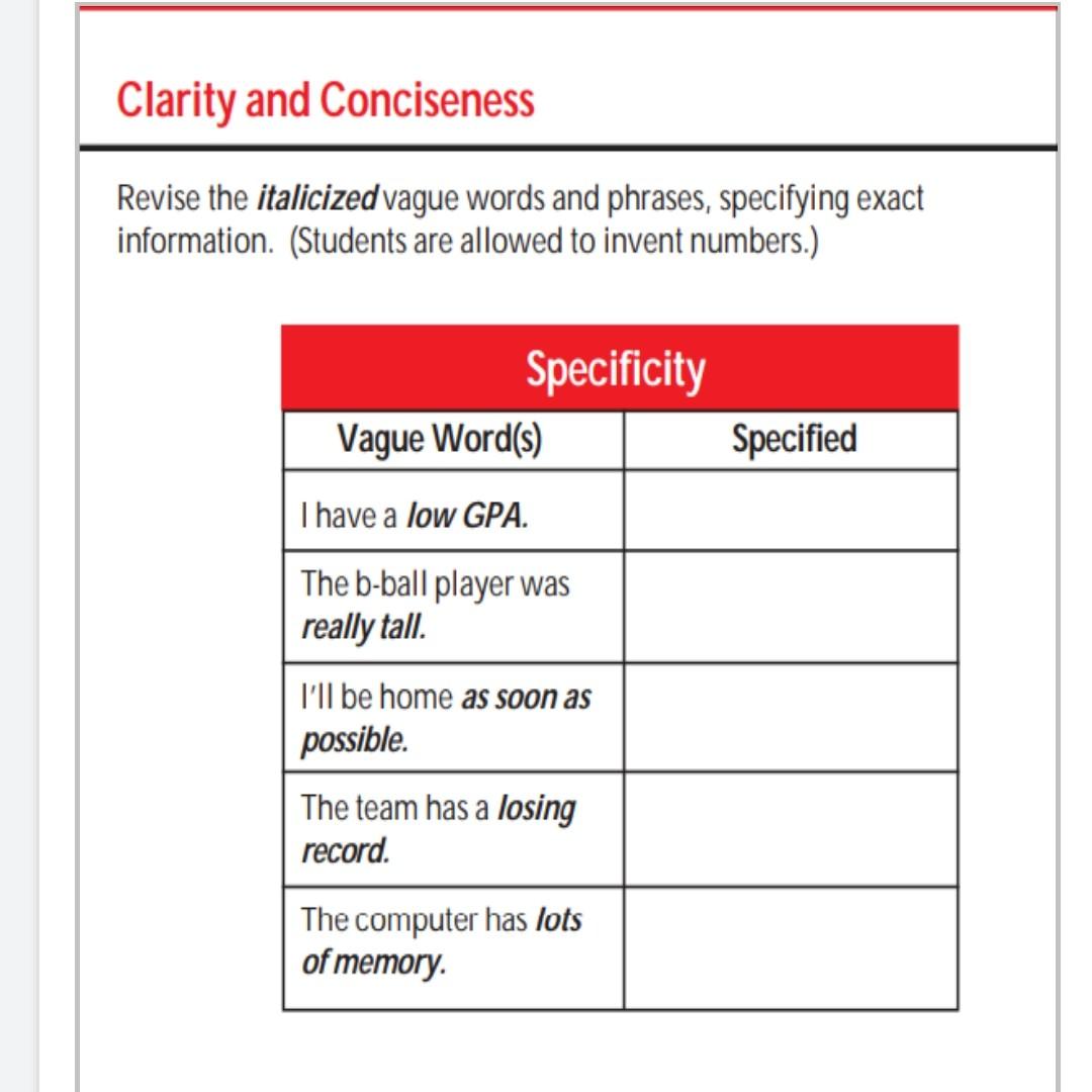 Solved Clarity And Conciseness Revise The Italicized Vague 
