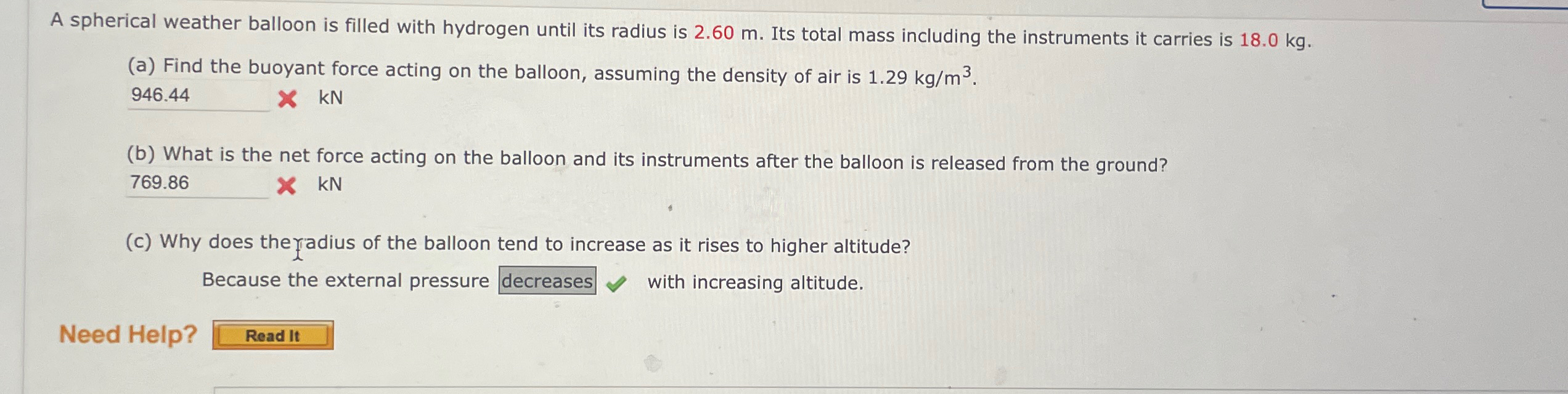 Solved A spherical weather balloon is filled with hydrogen | Chegg.com