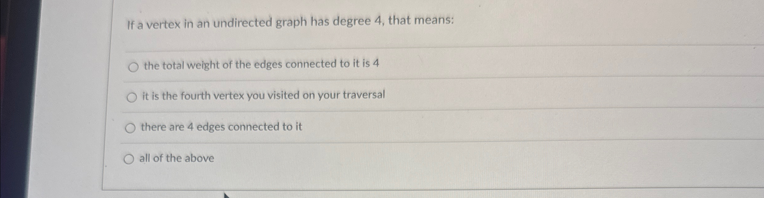 Solved If a vertex in an undirected graph has degree 4, | Chegg.com