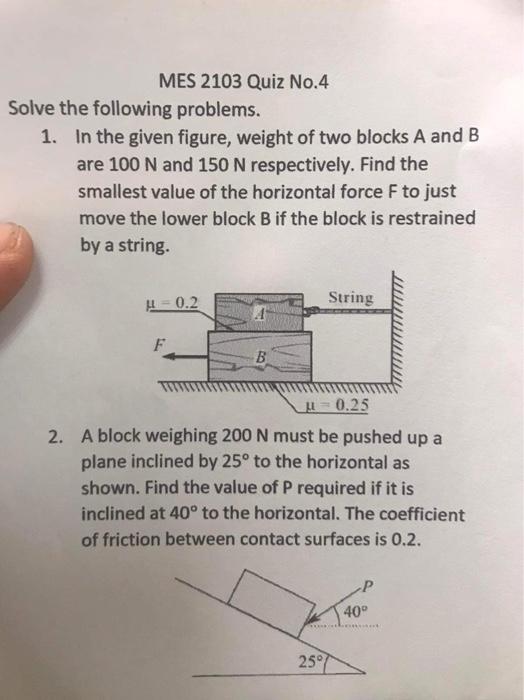 Solved MES 2103 Quiz No.4 Solve the following problems. 1. | Chegg.com