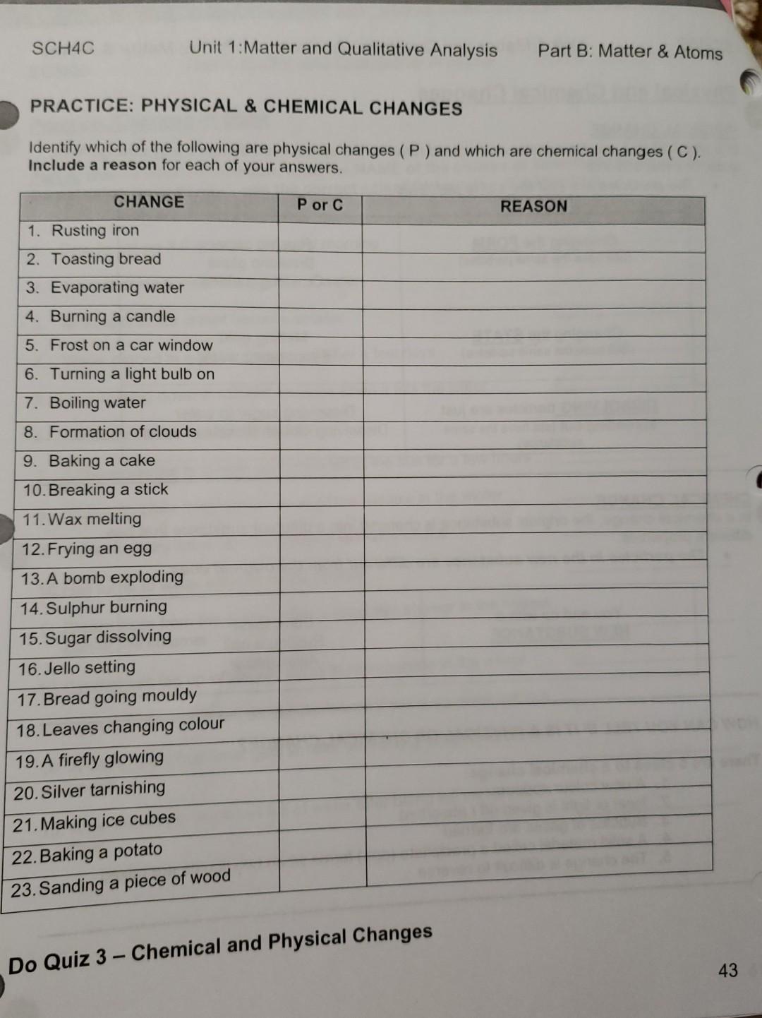 Solved SCH4C Unit 1: Matter and Qualitative Analysis Part B: | Chegg.com