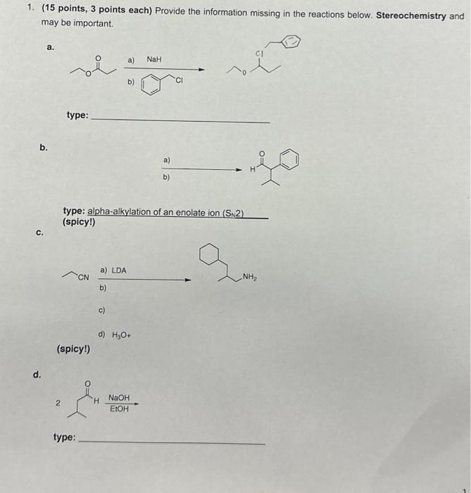 Solved 1. (15 points, 3 points each) Provide the information | Chegg.com