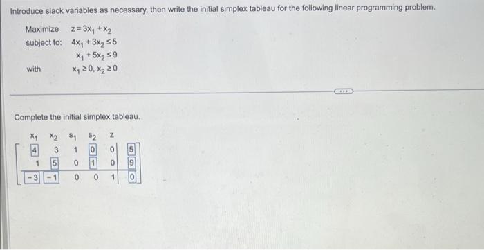 Solved Introduce slack variables as necessary, then write | Chegg.com