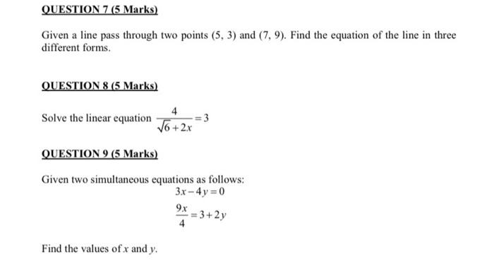 Solved Given a line pass through two points (5,3) and (7,9). | Chegg.com