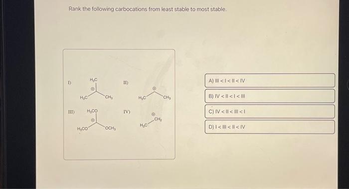 Solved Rank the following carbocations from least stable to | Chegg.com
