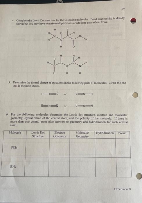 Solved 4. Complete the Lowis Dor structure for the following | Chegg.com