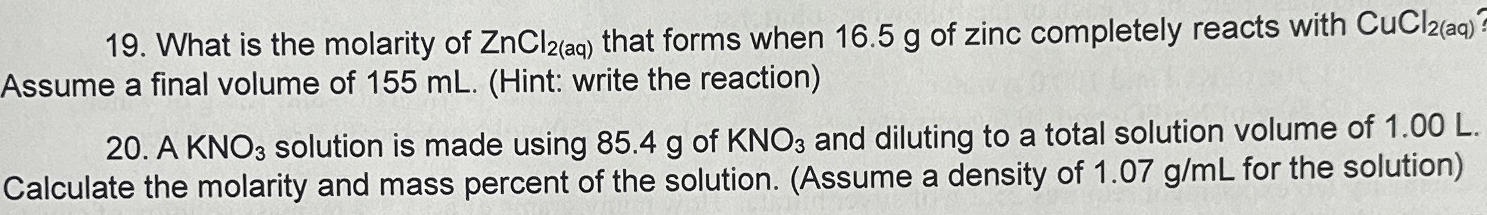Solved Answer both questions.What is the molarity of | Chegg.com