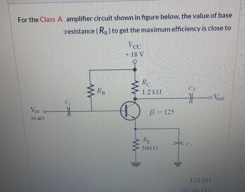 Solved For the Class A amplifier circuit shown in figure | Chegg.com