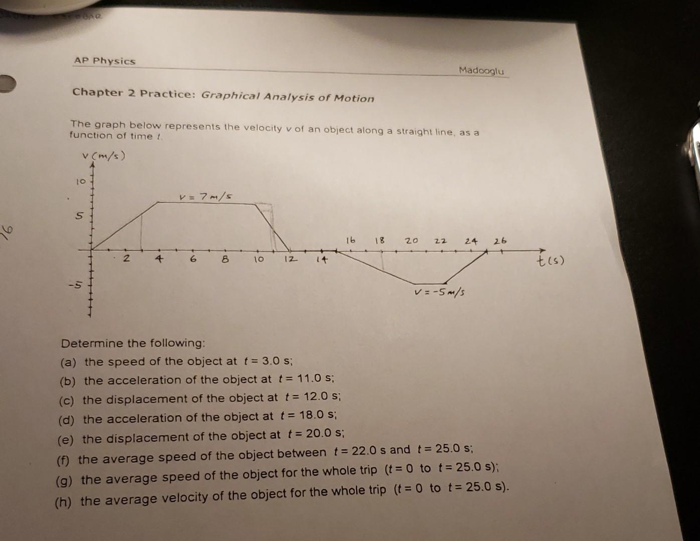 Solved Chapter 2 Practice: Graphical Analysis of Motion The | Chegg.com