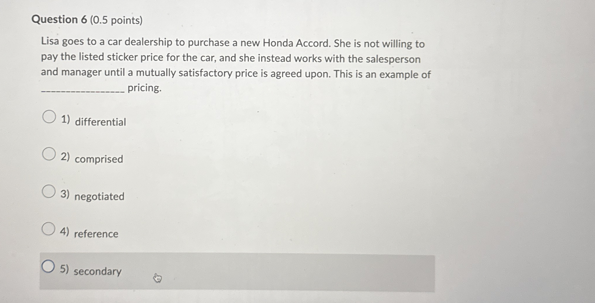 Solved Question 6 ( 0.5 ﻿points)Lisa goes to a car | Chegg.com
