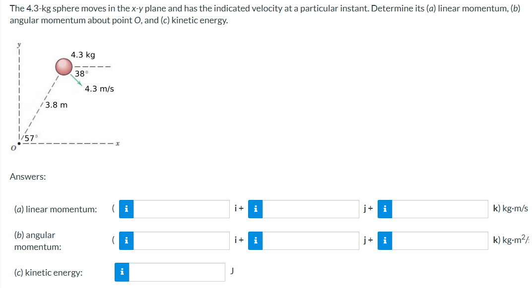 Solved The 4.3-kg sphere moves in the x-y plane and has the | Chegg.com
