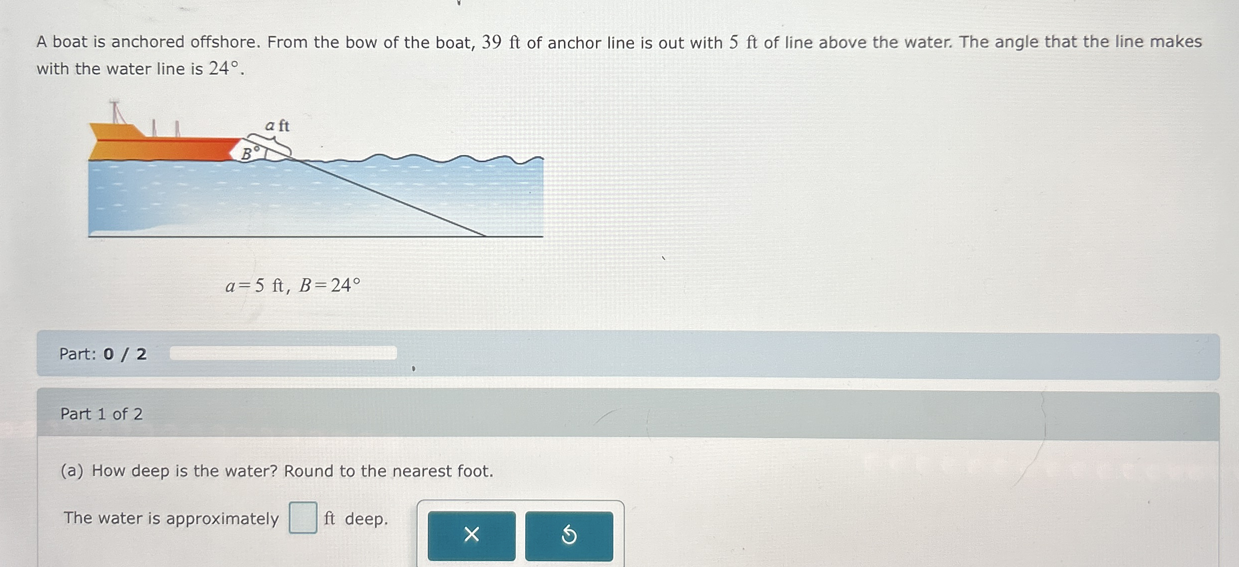 Solved A boat is anchored offshore. From the bow of the | Chegg.com