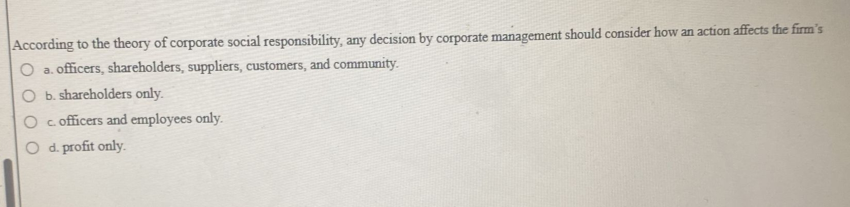 Solved According to the theory of corporate social | Chegg.com