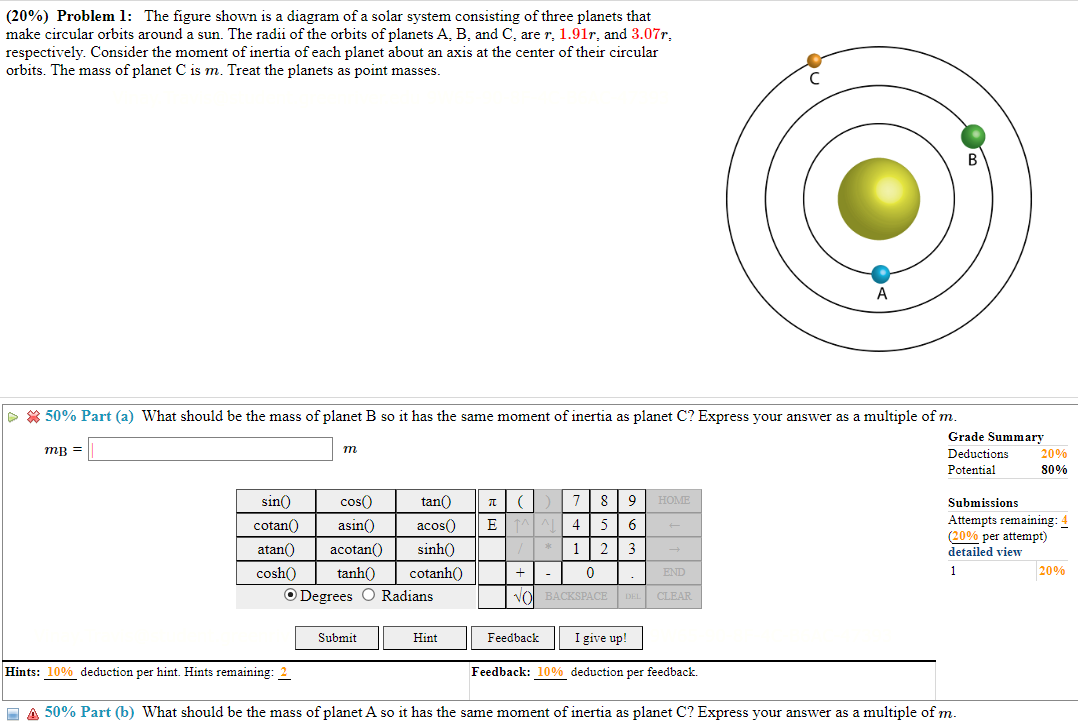 Solved 50% ﻿Part (a) ﻿What should be the mass of planet B so | Chegg.com