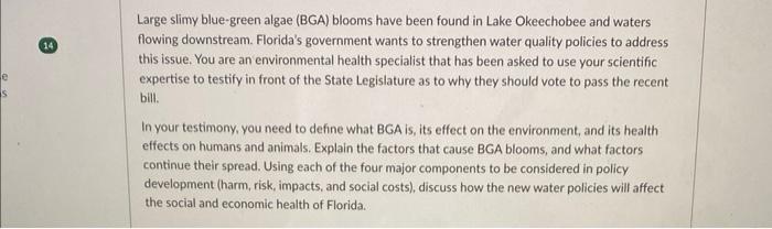 Solved Large slimy blue-green algae (BGA) blooms have been | Chegg.com
