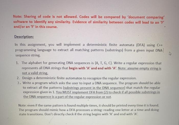 Solved Note: Sharing of code is not allowed. Codes will be | Chegg.com