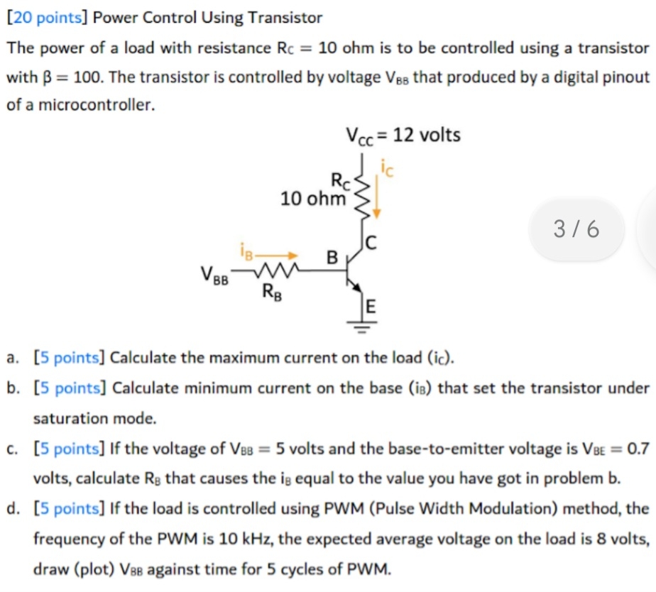 Solved [20 ﻿points] ﻿Power Control Using TransistorThe power | Chegg.com