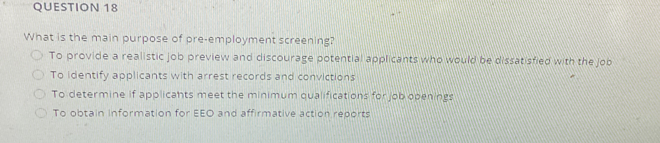 Solved What is the main purpose of pre-employment | Chegg.com