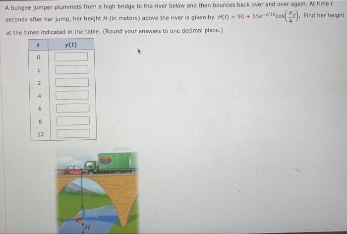 Solved A bungee jumper plummets from a high bridge to the | Chegg.com