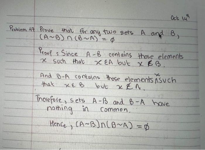 Solved em 47 Prove that for any two sets A and B, | Chegg.com