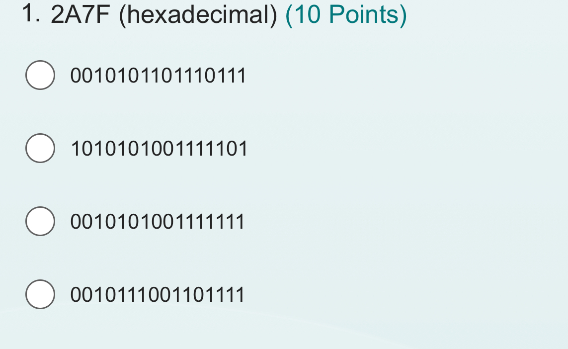 Solved 2A7F (hexadecimal) (10 | Chegg.com