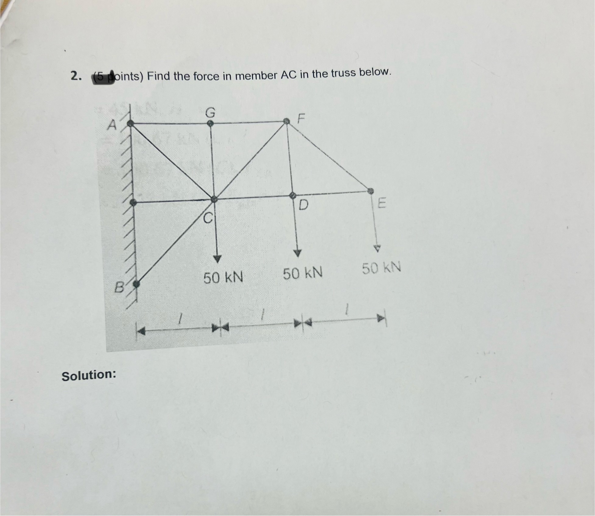 Solved Find the force in member AC ﻿in the truss | Chegg.com
