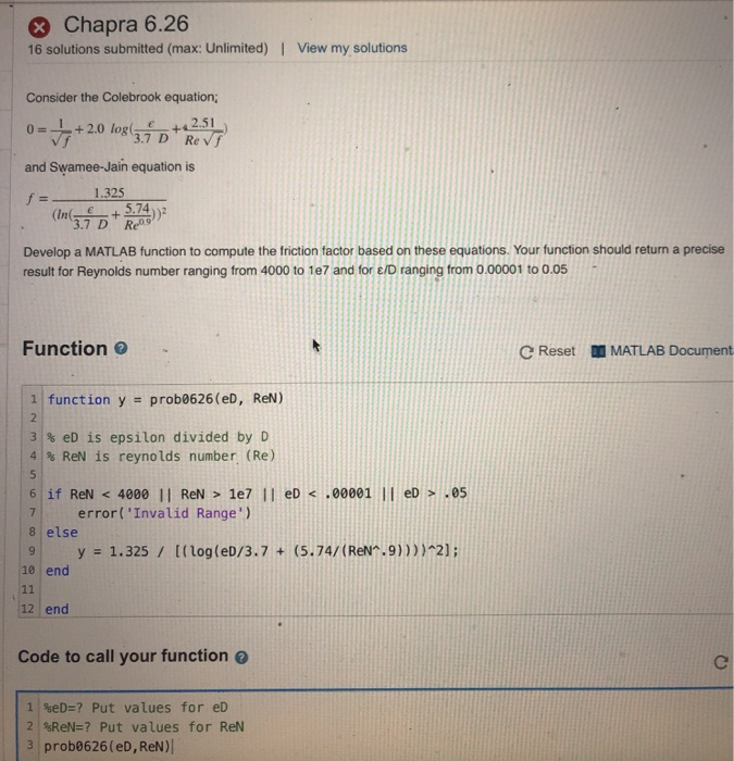 Solved X Chapra 6.26 16 solutions submitted (max: Unlimited) | Chegg.com