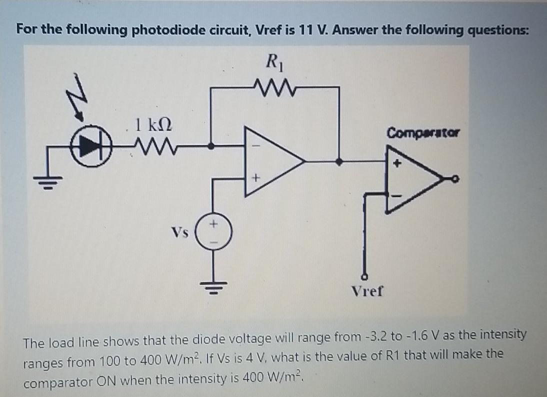 Solved For the following photodiode circuit, Vref is 11 V. | Chegg.com