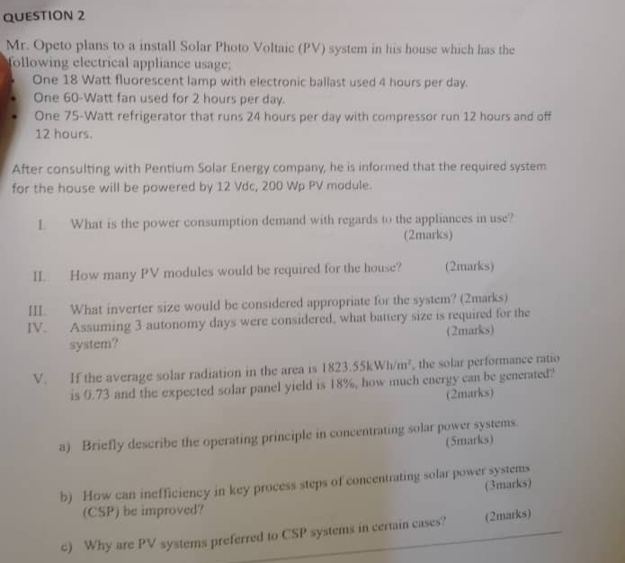 Solved QUESTION 2Mr. ﻿Opeto plans to a install Solar Photo | Chegg.com