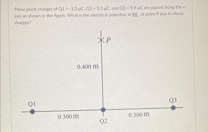 Solved Three point charges of Q1 = -1.3 C, Q2 = 3.5 C, and | Chegg.com