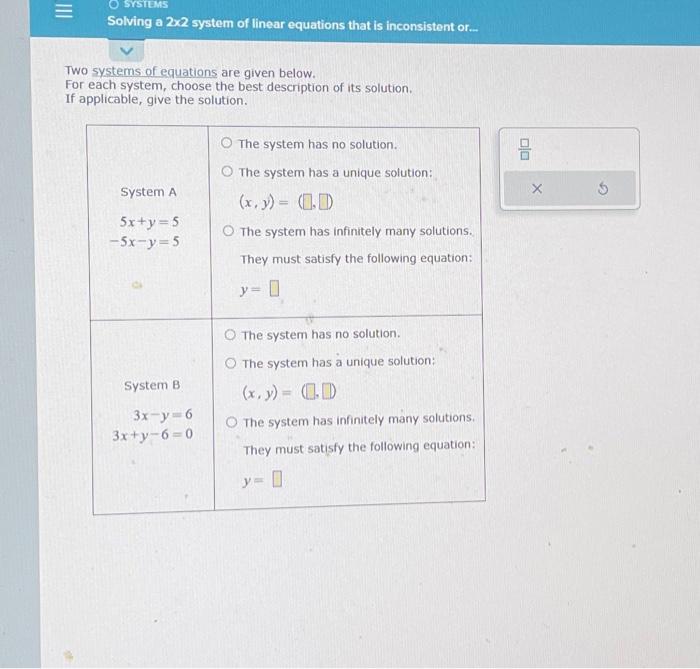 Solved Two systems of equations are given below. For each | Chegg.com