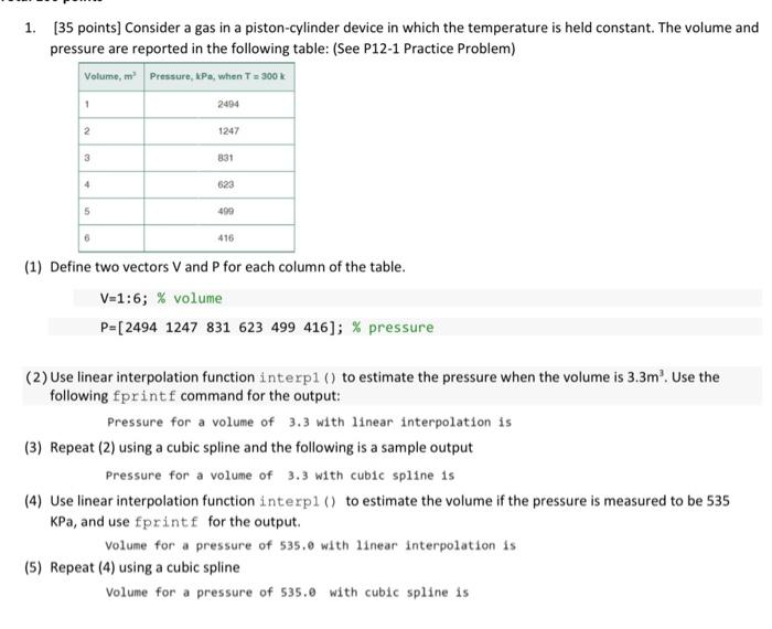 Solved 1. [35 points] Consider a gas in a piston-cylinder | Chegg.com