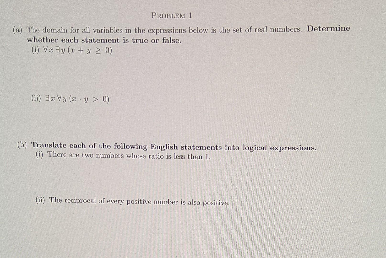 Solved (a) The domain for all variables in the expressions | Chegg.com