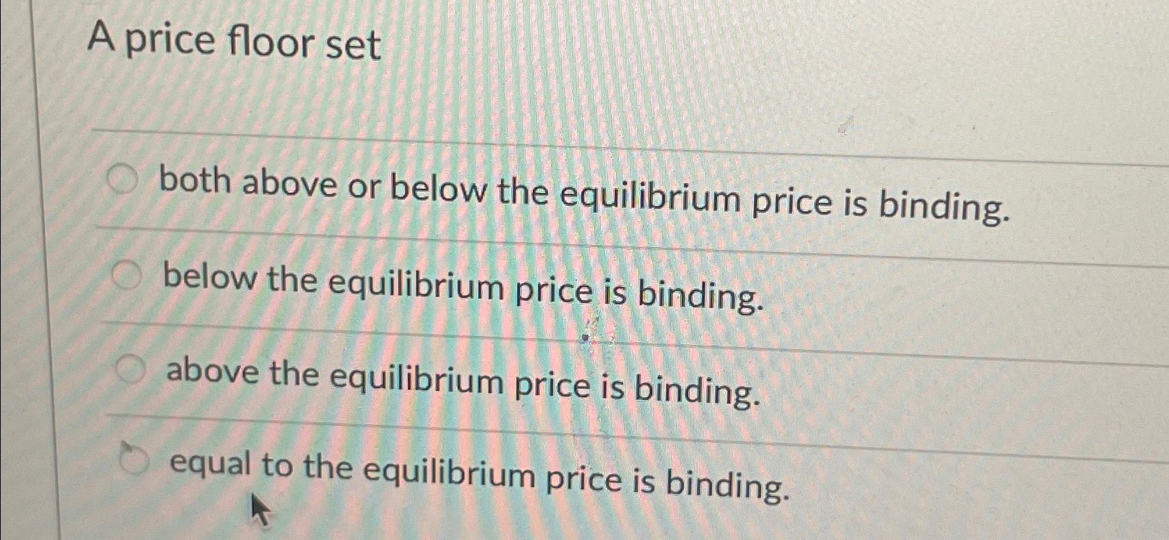 Solved A price floor setboth above or below the equilibrium | Chegg.com
